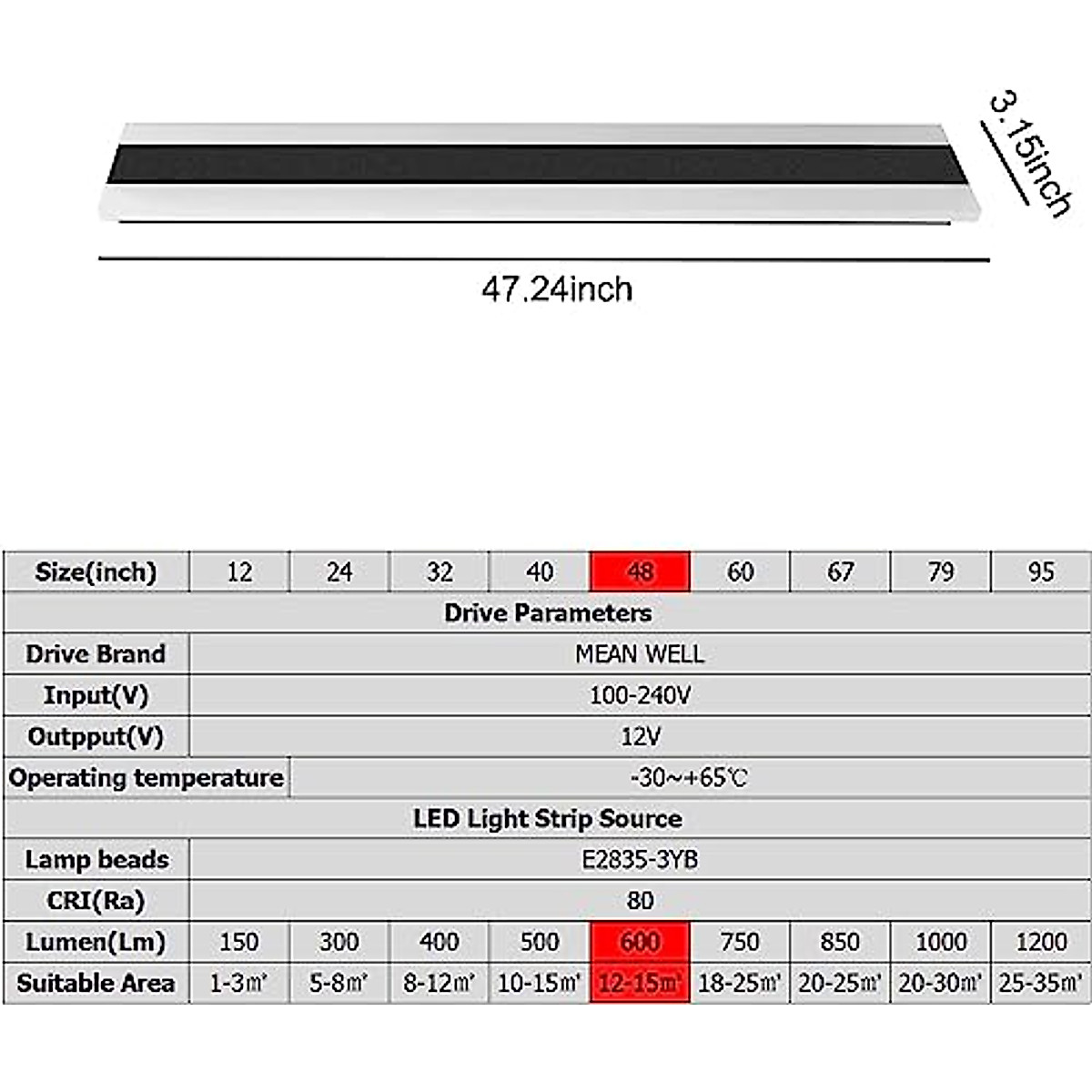 Long Outdoor/Indoor Strip Modern LED Wall Lighting Fixture Lamps, Waterproof IP65,UL MW Driver,Elegant Frosted White Acrylic, Black Aluminum Body (Warm, 48inch)