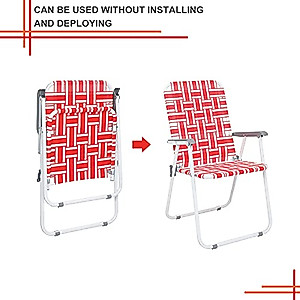 Set of 2 Patio Lawn Webbed Folding Chairs, Outdoor Beach Chair Portable Camping Chair, Webbed Folding Chair for Yard, Garden,Red