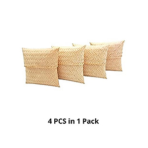 FOREVER 1 – Sticky Rice Basket 4(3.5) x 4(3.5) In., Kratip Bamboo Steamed Sticky Rice Container, Thailand Handmade Serving Basket, Original Bamboo Color, Thai and Laos Flat Kratib for Home, Restaurant