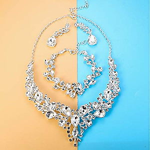LOYALLOOK Crystal Bridal Jewelry Set for Women Rhinestone Necklace Earrings Bracelet Wedding Bridesmaid Gifts fit with Wedding Dress