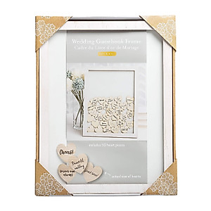 Kate & Milo Wedding Guestbook Token Frame, Includes 50 Heart Tokens, Perfect for Wedding Reception or Bridal Shower, Distressed White