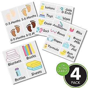 mDesign Home Organization Labels, Preprinted Label Stickers for Nursery/Playroom Storage and Cleaning, Household Organizing for Jars, Canisters, Containers, Bins, or Boxes, 24 Count, Clear/Black/Image