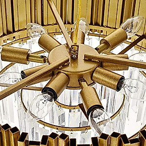 A1A9 Modern Round Crystal Chandelier Lights Luxury Pendant Ceiling Light Contemporary Raindrop Chandeliers Lighting Fixture for Dining Living Room Kitchen Island Bedroom Foyer Hallway (Antique Gold)