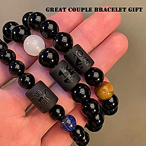 VLINRAS Zodiac Virgo Bracelet for Men Women Virgo Gifts Natural Black Onyx Stone Zodiac Charm Bracelet Constellation Horoscope Jewelry