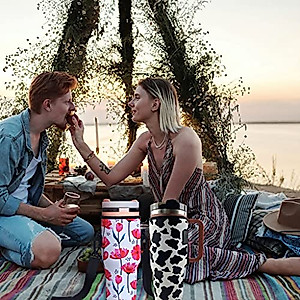 2Pack Reusable Neoprene Insulated Sleeves Cup Cover for Stanley 40oz Tumbler Cup,Water Bottle Sleeves, 40 oz Tumbler with Handle Stanley Cup Accessories for Outdooor Walking (pink flower+Milk)