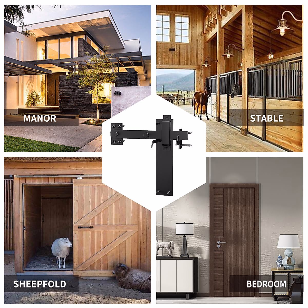 WEWORTH Heavy Duty Gate Latch for Wooden Fence, Aluminum Two Side Swinging Door Latch Gate Hardware,Self Locking Outswinging Door Latch Gate for Garden,Farm,Outdoor Fence, Wooden Gates