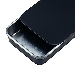 Mewutal 4pcs Metal Tin Box Containers Mini Tin Can 3.74"×1.77"×0.55" Rectangle Storage Box for Candy Coins Soap, with Sliding Lid (Black)