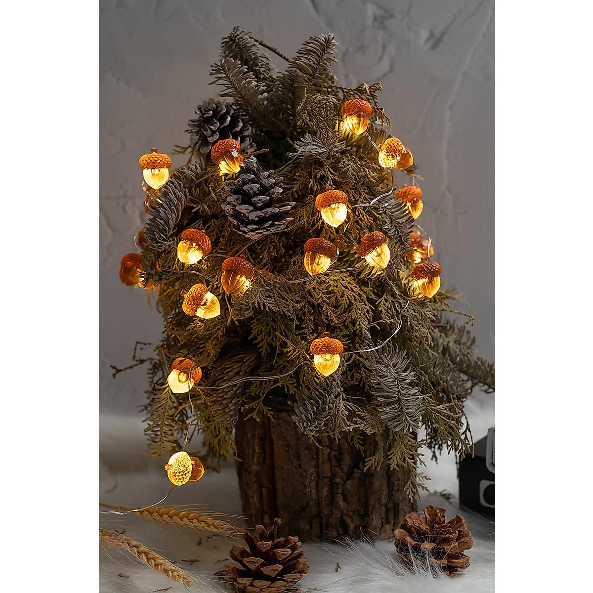 3D Acorn Fall Decorations String Lights, Full Size Acorn Christmas Theme 10 feet 30 LEDs 8 Twinkle Modes with Remote for Autumn Harvest Kitchen Baby Shower Thanksgiving Party Home Garden Wreath