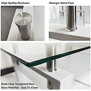 Glass Coffee Table and End Table Sets, White Tempered Glass Living Room Table Set of 3, Modern Tea Table & 2 Side Tables 2-Layer Perfect for Home Office Furniture