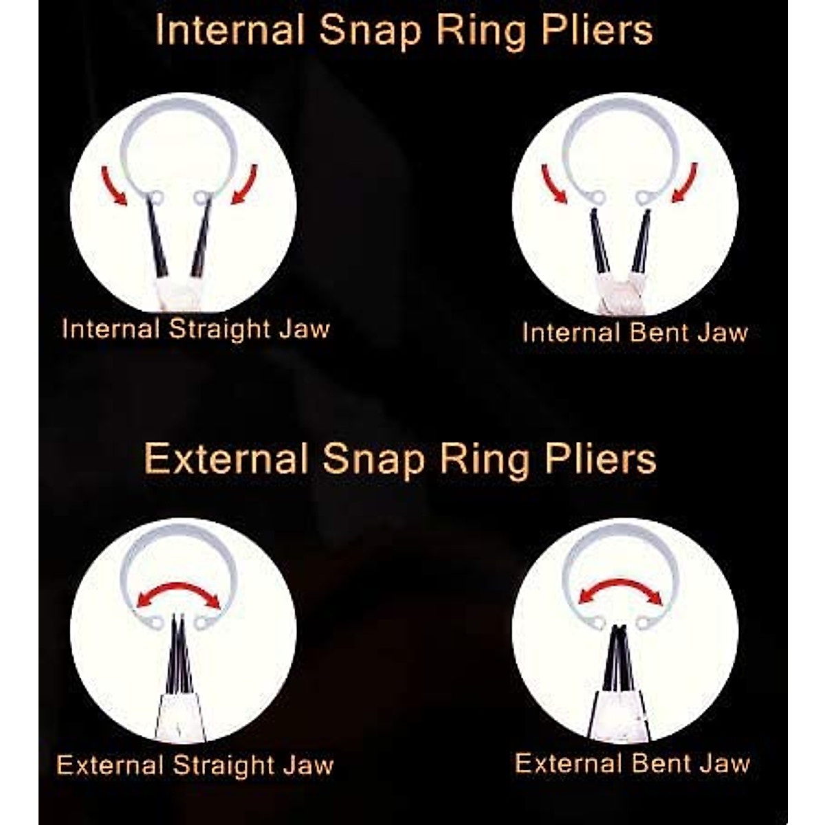 AGOOBO 4 Pack Snap Ring Pliers Set,7 inch Heavy Duty Internal/External Precision Cir-clip Retaining Ring Pliers Kit with Straight/Bent Jaw for Ring Remover Retaining and Remove Hoses with Storage Bag