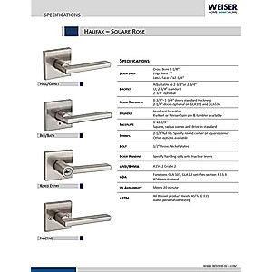 Weiser (by Kwikset) Halifax Lever, Square Rose, Passage Function, Iron Black (US514)