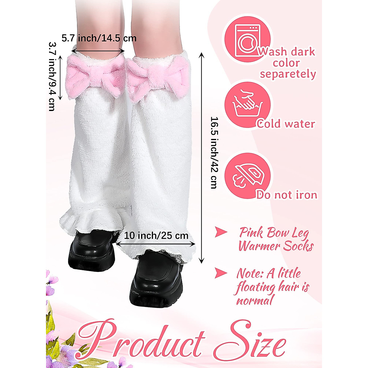SATINIOR womens Kawaii Leg Warmer Fuzzy Fluffy Bow Cartoon Cosplay Over the Knee Socks, White and Pink, Medium