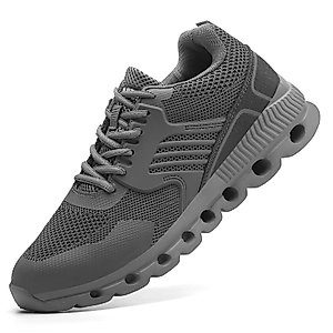 Steel Toe Sneakers for Men Women Lightweight Air Cushion Safety Shoes Breathable Steel Toe Shoes Comfortable Work Shoes Grey
