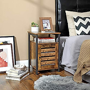 VASAGLE Nightstand, End Table with Open Shelf, Side Table, Inner Adjustable Shelf, Steel Frame, 15.7 x 15.7 x 23.6 Inches, Bedroom, Industrial, Rustic Brown and Black ULET62BX