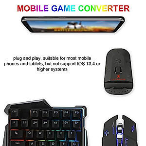 Half Hand Gaming Keyboard and Mouse Combo Laelr 35 Keys PUBG Wired Mechanical RGB LED Backlit Half Keyboard with Wrist Rest Wired Gaming Mouse Converter for Android IOS, Not support IOS 13.4 and above