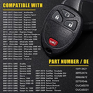 Key Fob Replacement Fits for 2007-2016 Chevy Silverado Suburban Tahoe Avalanche Equinox Express Traverse GMC Sierra Yukon Acadia Savana Cadillac Escalade Buick Enclave Saturn Vue Outlook, 3 Btn Set 1