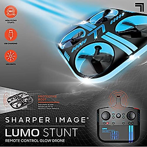 SHARPER IMAGE Lumo Stunt Remote Control LED Glow Drone, 2.4 GHz, Auto-Orientation, Assisted Landing & Gyro Stabilization, 3 Light Modes, Long Range Durability, Easy & Beginner Friendly Controls