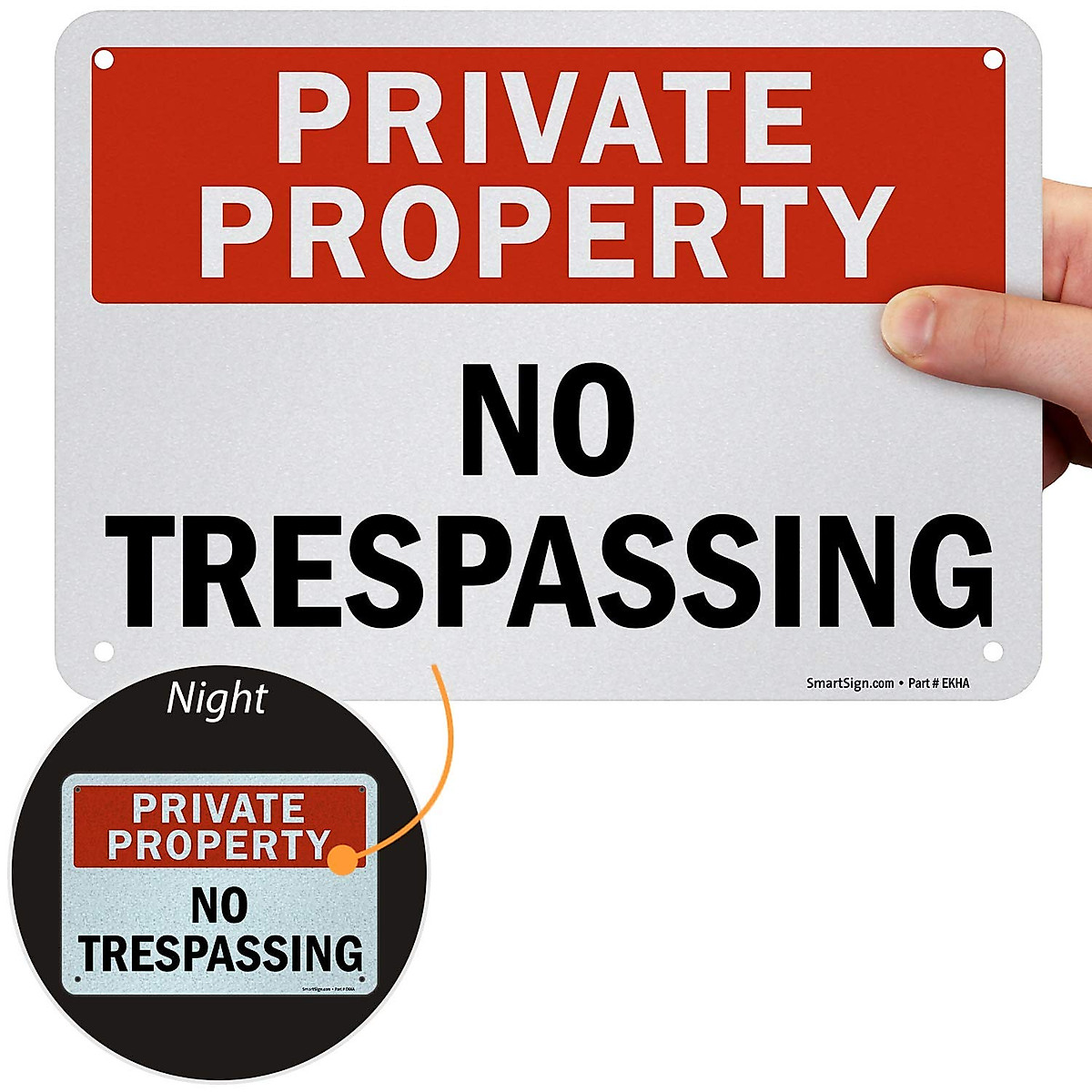 SmartSign 7 x 10 inch “Private Property - No Trespassing” Metal Sign, 40 mil Aluminum 3M Laminated Engineer Grade Reflective Material, Red, Black and White