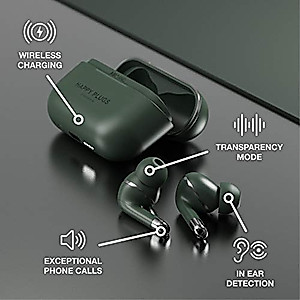 Happy Plugs Air 1 ANC – Premium Quality True Wireless Bluetooth Earbuds – Charging Case & Built-in Microphones – Excellent Active Noise Cancelling – 38 Hours Battery Life - Green