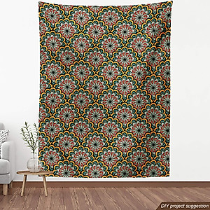 Ambesonne Mandala Fabric by The Yard, Flourishing Nature Design with Paisley Motif Bohemian Pattern, Decorative Fabric for Upholstery and Home Accents, 1 Yard, Marigold Seafoam