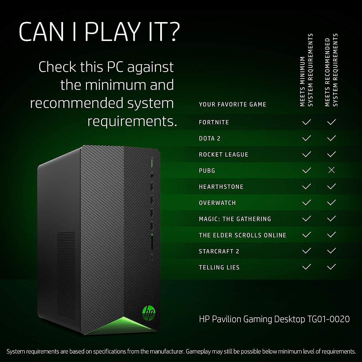 HP Pavilion Gaming Desktop Computer, 9th Generation Intel Core i5-9400F Processor, NVIDIA GeForce GTX 1650 4 GB, 8 GB RAM, 256 GB SSD, Windows 10 Home (TG01-0020, Black)
