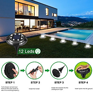 K.E.J. Solar Ground Lights Outdoor 12 Led Disk Lights Garden Lights Solar Powered Waterproof In-Ground Outdoor Landscape Lighting for Patio Pathway Lawn Yard Deck Driveway Walkway (12 Pack)