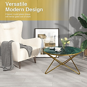 HLR Round coffee table with Green Faux Marble Top