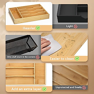 G.a HOMEFAVOR Bamboo Silverware Tray for Drawer-10 Inch Spoon Organizer For Kitchen Drawers - Kitchen Drawer Organizer for Silverware, Utensil, Flatware and Home Essentials, 10"x14"x2"