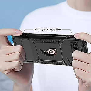 Fanbiya Armor Case for ASUS ROG Phone 2 Cover - TPU Case with Built in Camera Protector, Kickstand and Dust Cover for Charging Port and Cooler Port (Black)
