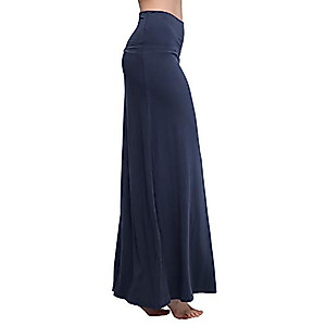 Urban CoCo Women's Stylish Spandex Comfy Fold-Over Flare Long Maxi Skirt (M, Navy Blue)