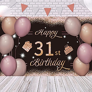 Happy 31st Birthday Backdrop Banner Black Pink 31th Sign Poster 31 Birthday Party Supplies for Anniversary Photo Booth Photography Background Birthday Party Decorations, 72.8 x 43.3 Inch