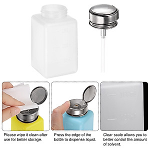 HARFINGTON Solvent Alcohol Dispensers 180ml(6oz) Push Down Liquid Dispenser Pump Bottle with Sealing Stainless Steel Lid for Acetone Cleanser Polish Remover, White