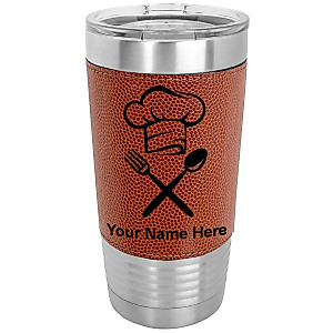 LaserGram 20oz Vacuum Insulated Tumbler Mug, Chef Hat, Personalized Engraving Included (Faux Leather, Basketball Style)