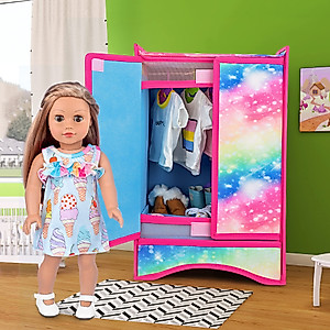 ZITA ELEMENT 18 Inch Girl Doll Accessories Closet Wardrobe Set - Including 18 Inch Doll Clothes Wardrobe, Hangers and Storage Box for Our My Generation Life Doll Accessories