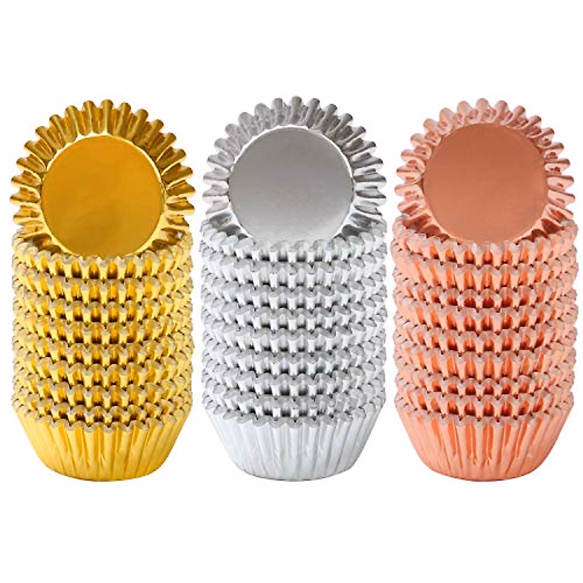 Elcoho 600 Pieces 1.25 Inch Mini Foil Metallic Cupcake Liners Muffin Paper Cases Baking Cups, Gold, Silver and Rose Gold