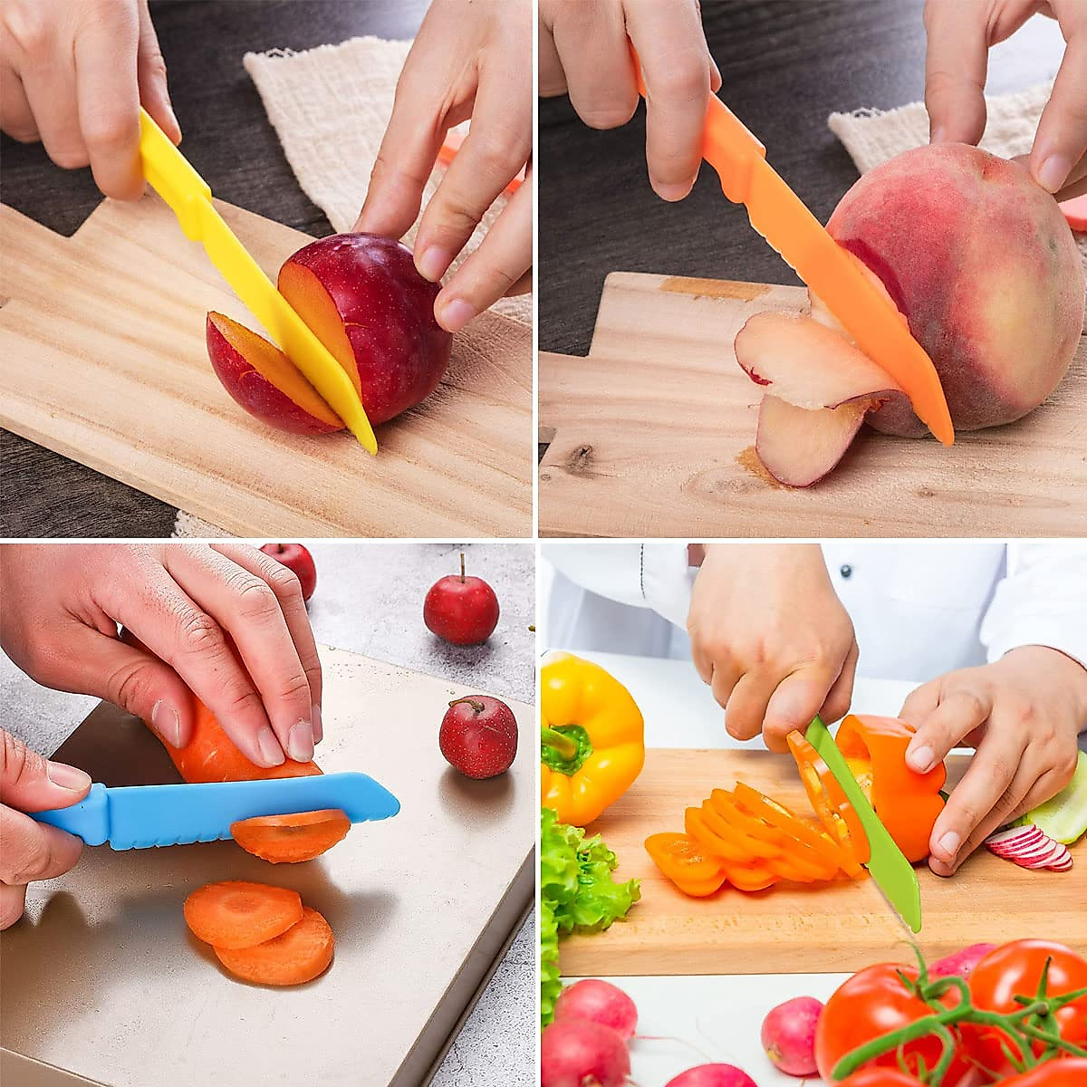 FACATH 7 Pieces Plastic Kid Kitchen Knife Set, Reusable Nylon Chef Knife Children's Safe Cooking Knives for Baking, Fruit, Bread, Cake, Lettuce Knife, Salad Knife