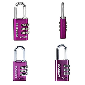 Solid Aluminum Password Lock with Excellent Quality, Combination Padlock, Keyless Hardened Shackle Lock with Resettable 3 Digit for Outdoor, Backpacks, Baggage, Suitcases (Purple)