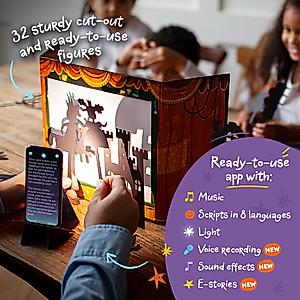 PAPATON Shadow Puppet Theater - 32 Shadow Puppets - Award Winning Toy, Family Storytelling Board Game, Downloadable App, Birthday Gift for 3 4 5 6 7 8 Years Kids