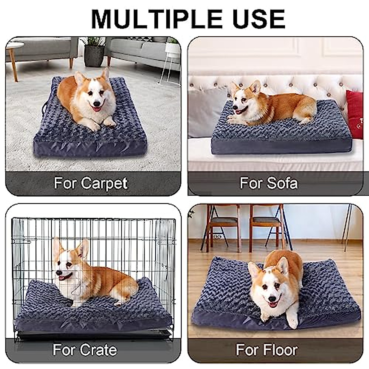 kimpets Dog Beds for Medium Large Dogs with Removable Washable Cover, 36"x 24" Shredded Memory Foam Orthopedic Dog Bed, Plush Soft Fluffy Pet Beds, Waterproof Dog Mats for Sleeping