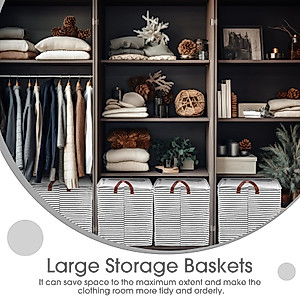 8 Pack 70l Extra Large Storage Bins Closet Organizers and Storage Large Blanket Basket for Shelves Canvas Storage Bin with Handle and Drawstring Cover for Clothing Comforters Toys, 22 x 15 x 13 Inch