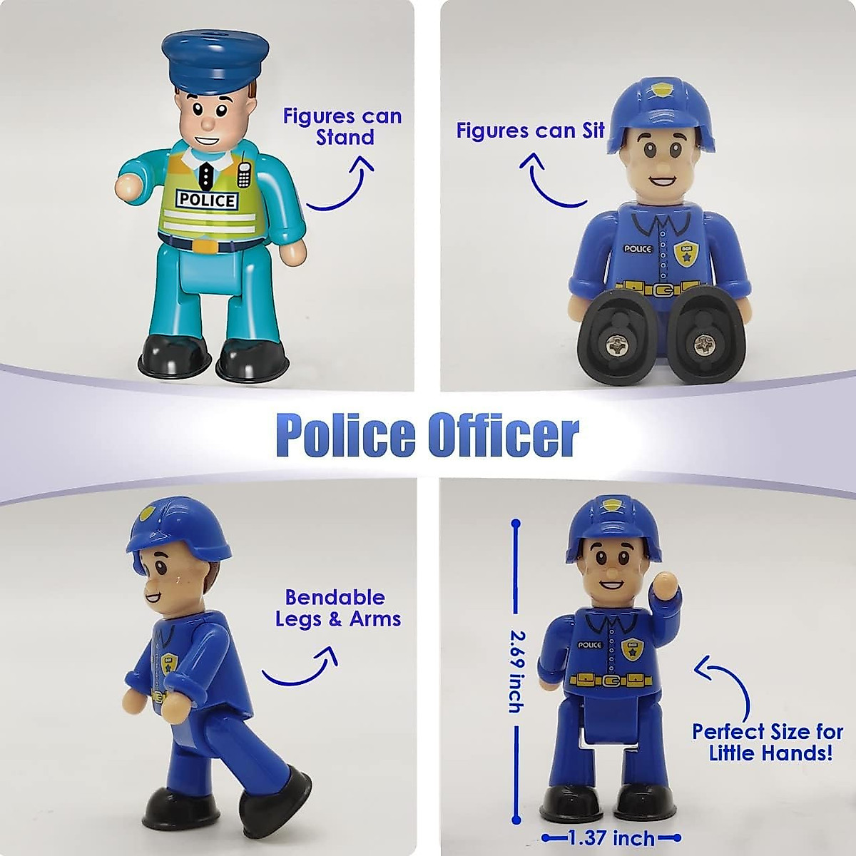 FUNERICA Police Officer Toy Figures- 4 Detailed Policeman & Police Chief - Imaginative Play Police Action Figures for Toddlers & Kids Roleplay - Little People Figurines - Mini Community Helpers