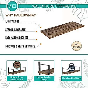 Wallniture Toledo Floating Shelves for Living Room Decor, Floating Bookshelf Set of 3, Burned Finish Rustic Wood Wall Shelves