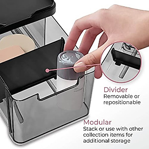 iDesign The Sarah Tanno Collection Medium Stacking Cosmetic Drawer Organizer with Lid and Divider, Smoke/Black