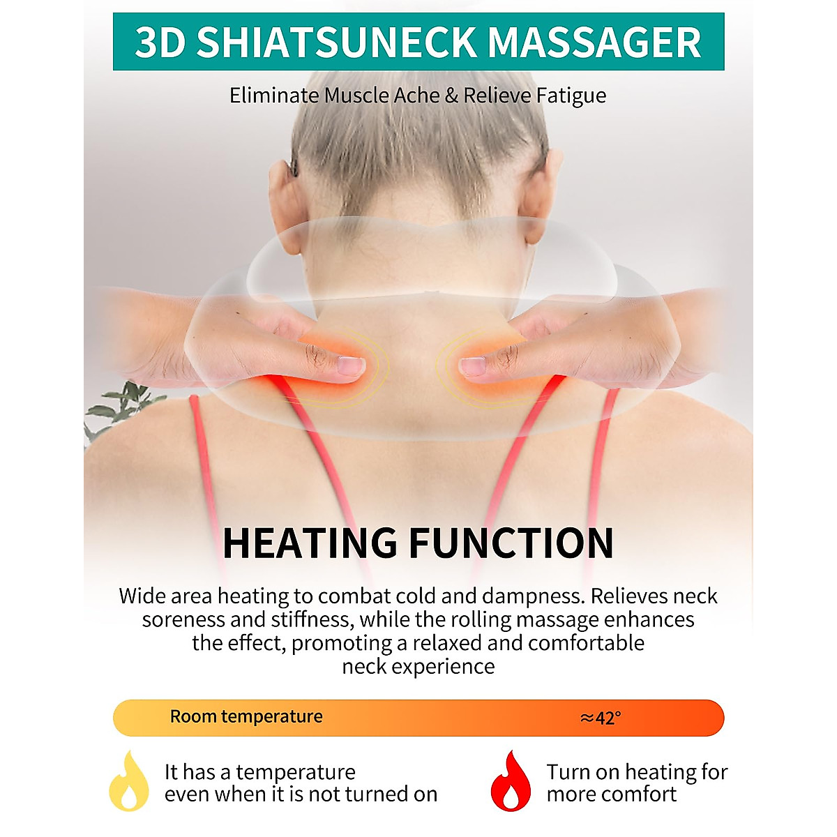 DEMEYATH Inflatable Travel Neck Pillow with Heat,Cordless Rechargeable Neck Pillow for Pain Relief Deep Tissue,Intelligent Portable 3D Shiatsu Kneading Massager for Traveling, Home,Airplane,Office