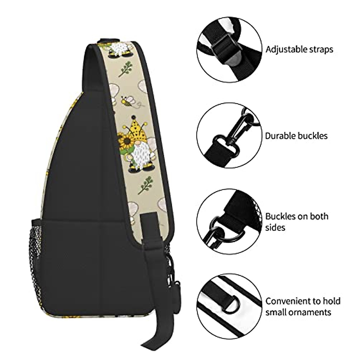 Sling Bag Sunflower Bee Gnomes Farmhouse Hiking Daypack Crossbody Shoulder Backpack Travel Chest Pack for Men Women
