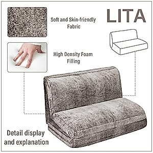 LITA Folding Mattress Sofa, Foldable Double Sofa Bed Foam Filling Convertible Sleeper Sofa Bed Modern Soft Faux Fur Wall Sofa Bed with Removable Cover for Living Room/Apartment/Dorm, Coffee