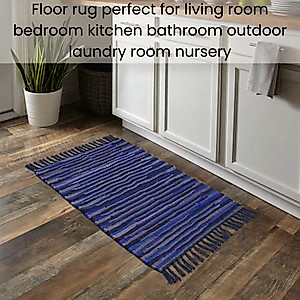 Cote De Amor 2 Pack Reversible Floor Rug 24"x36" (2'x3') Cotton Chindi Rag Rug, Farmhouse Rag Rug for Living Room Bedroom Bathroom Kitchen Nursery Entryway Laundry Room - Navy Blue