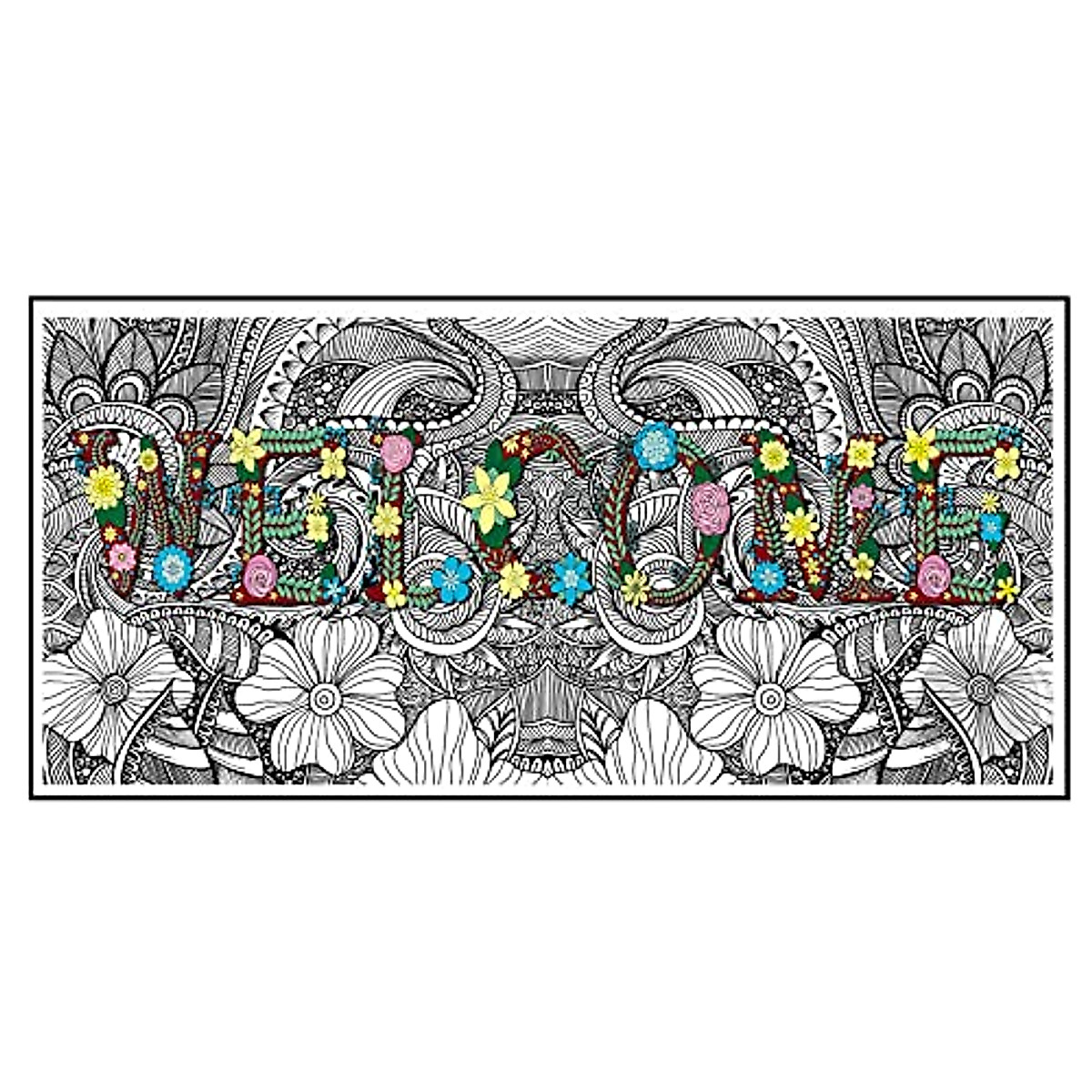 SJPrinter Inspirational Motivational Wall Art, Giant Coloring Poster Mandala for Kids and Adults - Great for Girls, Boys, Arts and Crafts, Care Facilities, Schools, Family Time, Groups (WELCOME, 24" x 52")
