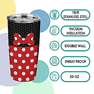 Hualvbul Polka Dot Bow Knot 20 Oz Stainless Steel Tumbler Leak Proof Tumbler with Straw and Lid, Travel Coffee Mug for Home Outdoor, Thermal Cups for Hot and Cold Drinks