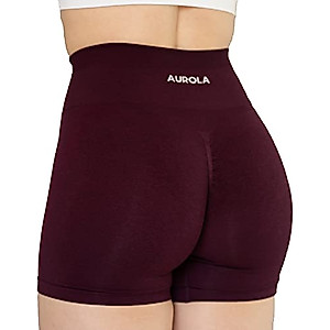 AUROLA Intensify Workout Shorts for Women Seamless Scrunch Short Gym Yoga Running Sport Active Exercise Fitness Shorts Black Cherry